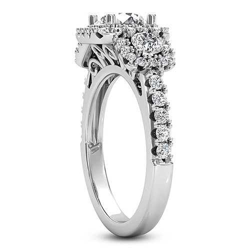 Halo Pave 3 Stone 1.55 Carat Round Diamond Engagement Ring White Gold Treated | eBay