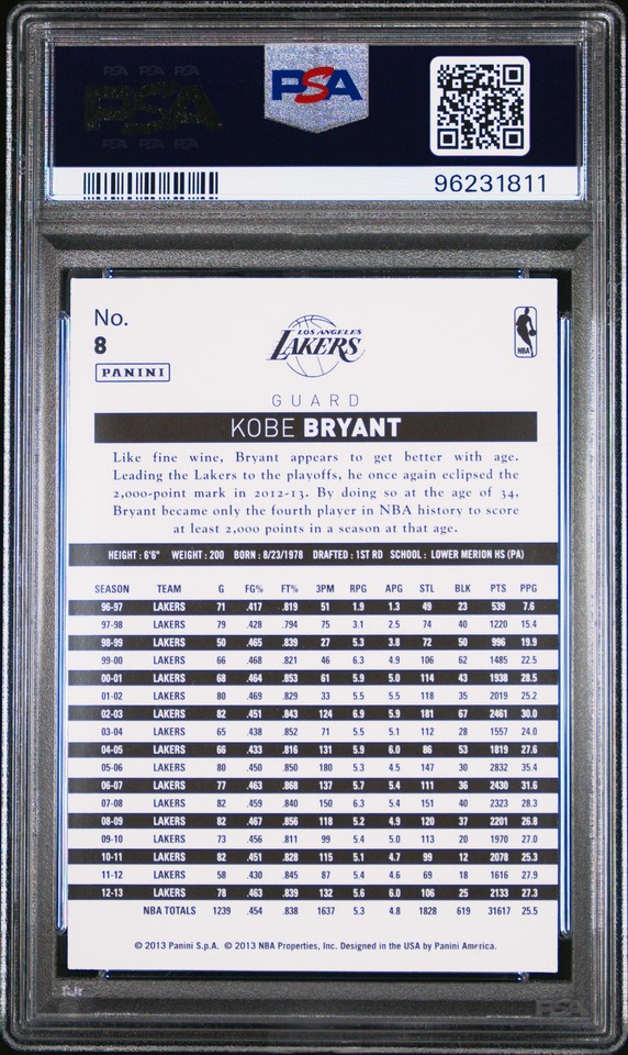 2013 PANINI NBA CHINA GOLD SIGNATURE #8 KOBE BRYANT PSA 9 | eBay