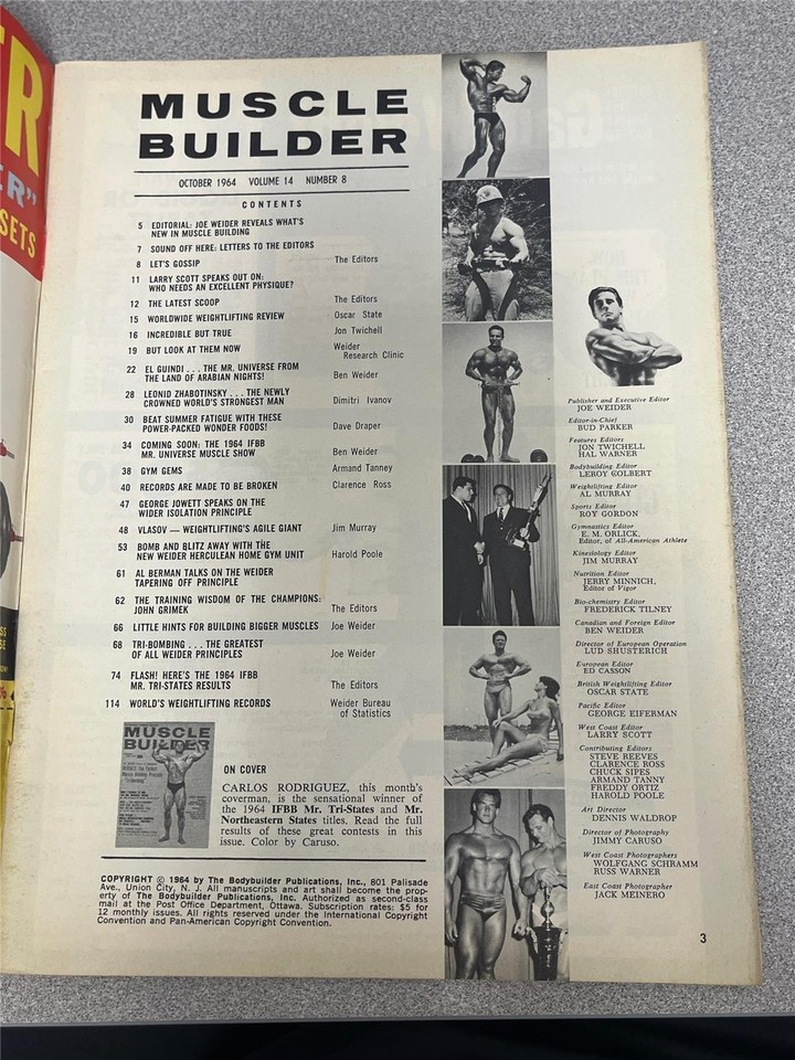 MUSCLE BUILDER bodybuilding magazine CARLOS RODRIGUEZ 10-64 | eBay
