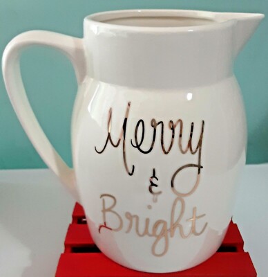 White & Gold "Merry & Bright, Red Cardinal Christmas 9x7x8, Ceramic ...