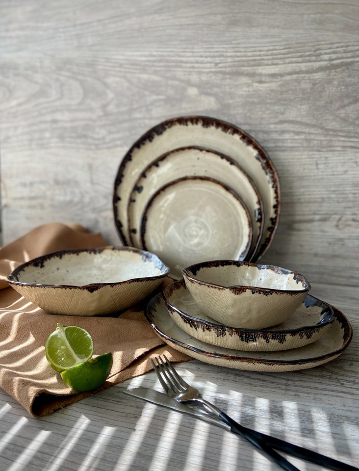 Rustic Ceramic Dinnerware Set Stoneware Dinner Cereal Pasta Salad Plate ...