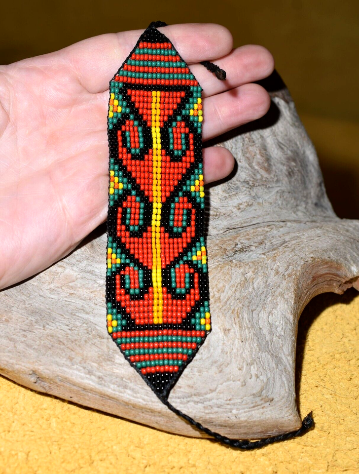 South American Glass Seed Bead Loom Work Ceremony Bracelet, Colombian ...