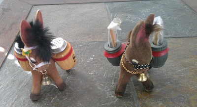 Vintage Flocked Enesco Donkey Salt &Pepper Shakers and toothpick holder ...