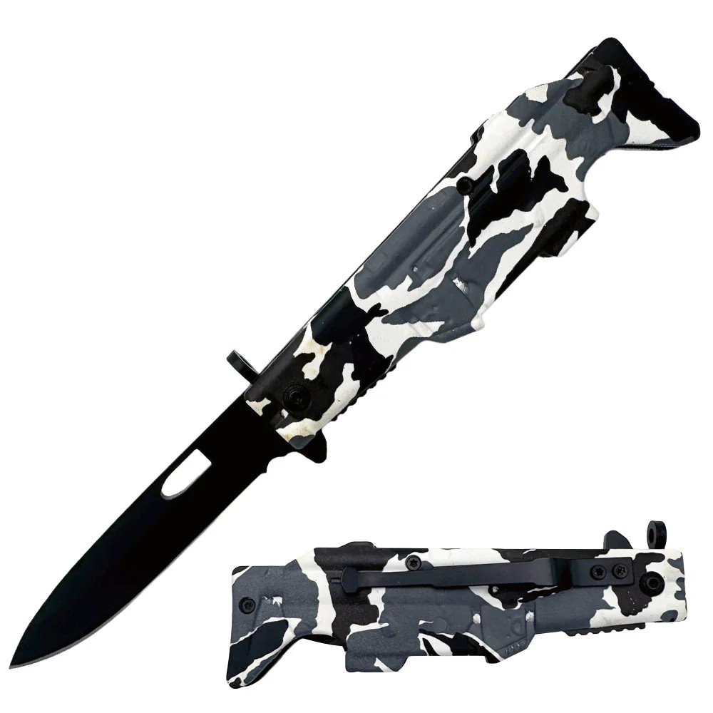 KN 1472-C 4.5" Snow Camo Gun Shaped Assist-Open Folding Knife with Belt ...
