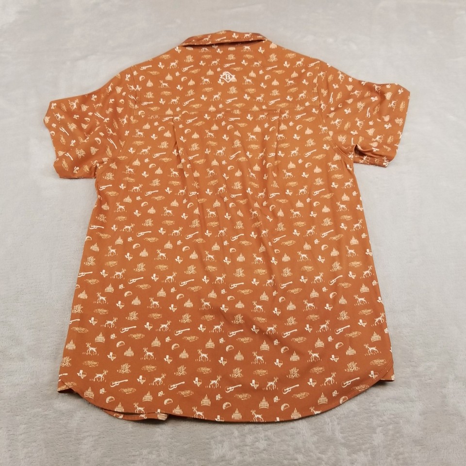 VTG Burlebo Shirt Mens S Orange Texas AOP Short Sleeve Button Up ...