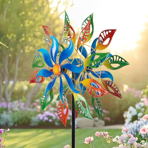 Extra Large Wind Spinners Outdoor, Metal Green Leaf Wind Sculpture Yard ...