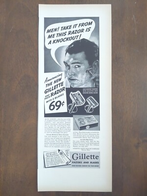 1939 vintage Gillette print ad.Jack Dempsey shaving | eBay