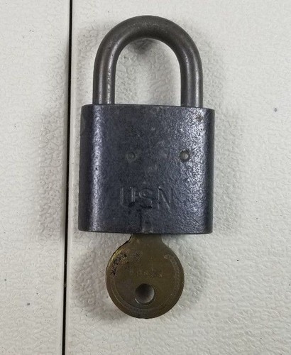 Vintage Antique Steel Hurd USN Lock DETROIT Brass Key USN US Navy 36 ...