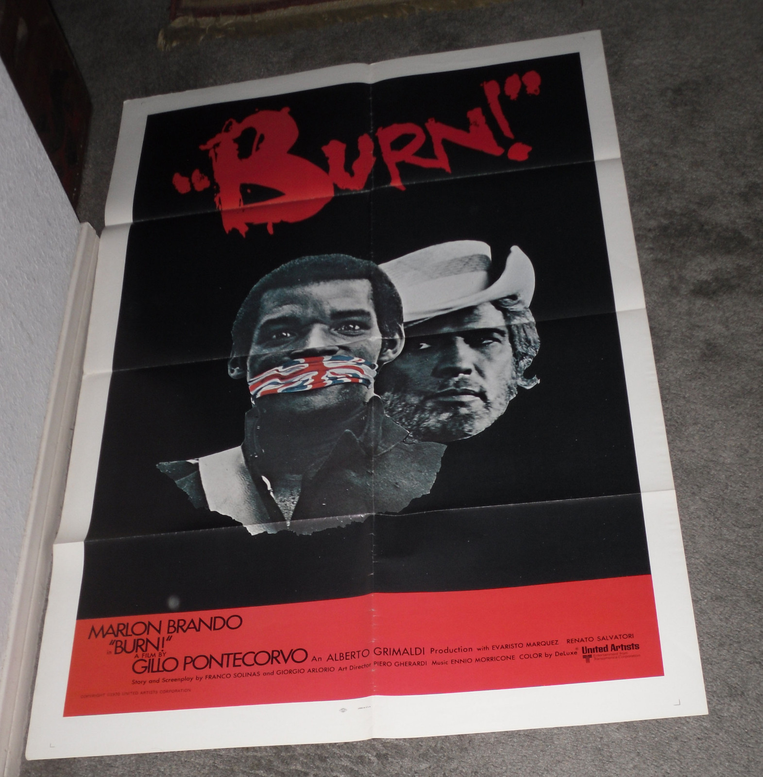 BURN! original 1970 27x41 one sheet movie poster MARLON BRANDO/GILLO ...