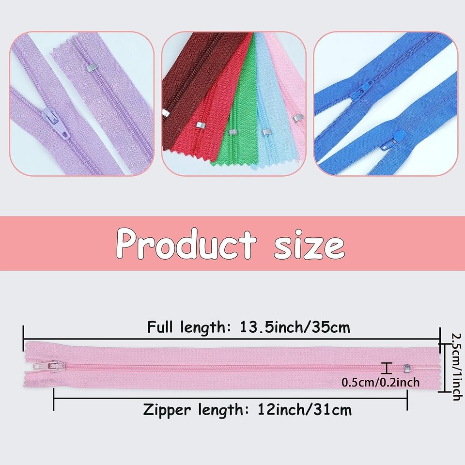 60 Pack of 12 Inches Mix Nylon Coil Zippers Bulk - Supplies Zippers (20 ...