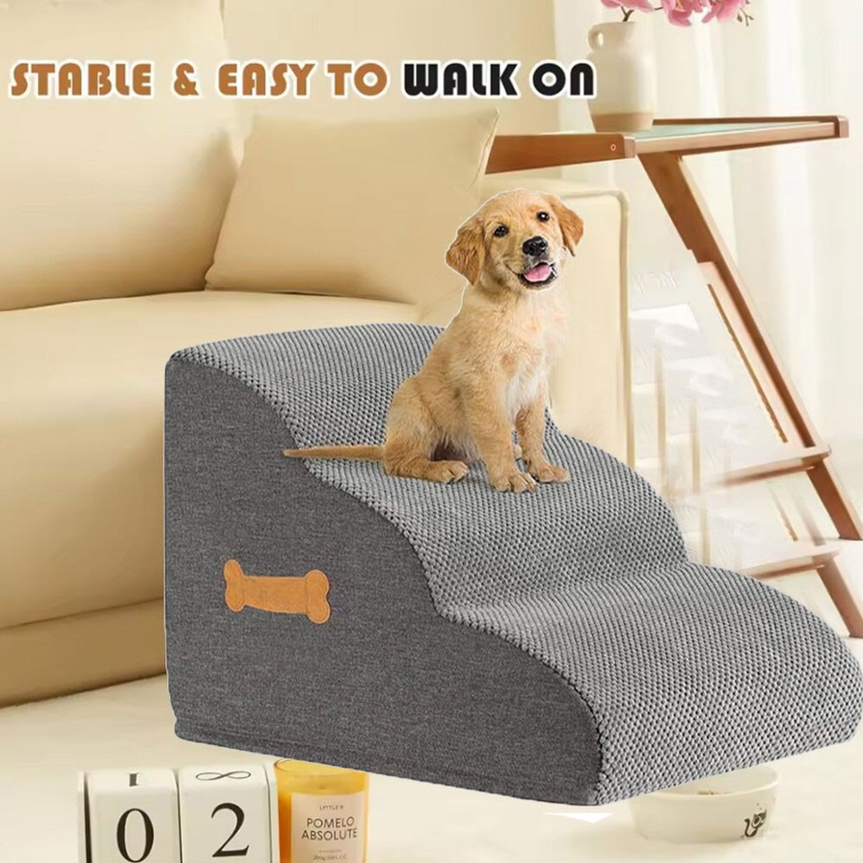 3 Steps Pet Dog Stairs For High Beds And Sofa Couch Cat Ladder Ramp ...