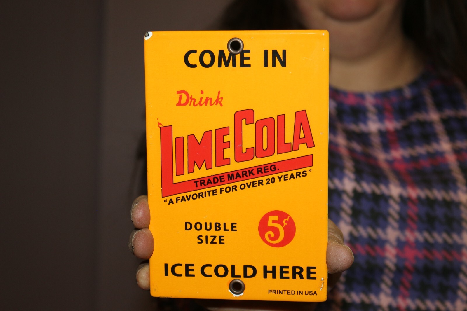 Drink Lime Cola 5c Soda Pop General Store Door Push Porcelain Metal Gas ...