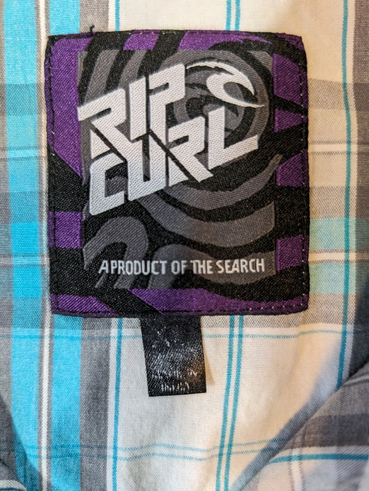 Rip Curl Men's XL Button-Down Shirt Logo Tags Plaid White Blue Gray ...