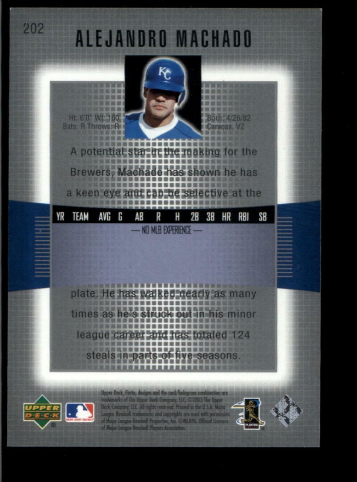 2003 UPPER DECK FINITE #202 ALEJANDRO MACHADO RC NM-MT 835/1299 BREWERS | eBay