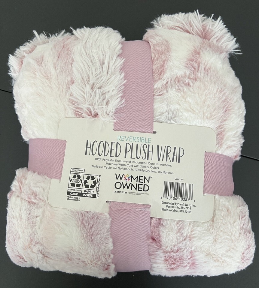 NEW Reversible Hooded Plush Wrap, Unicorn, Pink & White Cute Soft ...