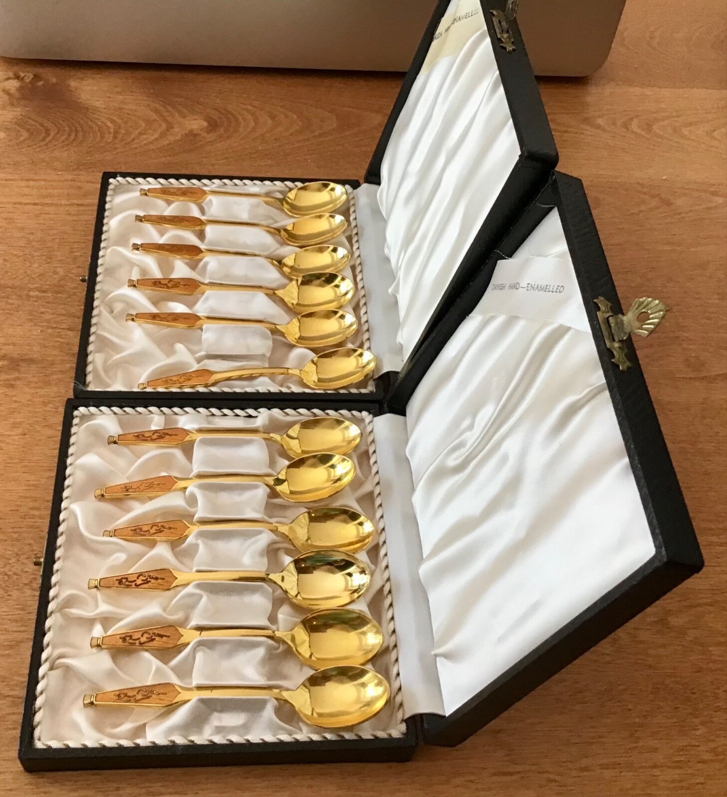 MEKA DENMARK DANISH HAND ENAMELED GOLDVERMEIL DEMITASSE SPOONS(12) ORIG ...