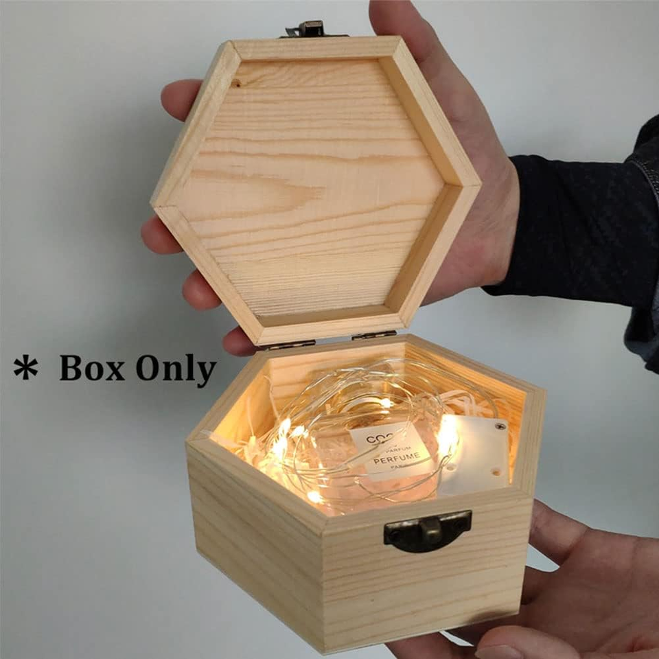 Plain Unfinished Box, Hexagon Unpainted Wooden Jewelry Box DIY Storage ...