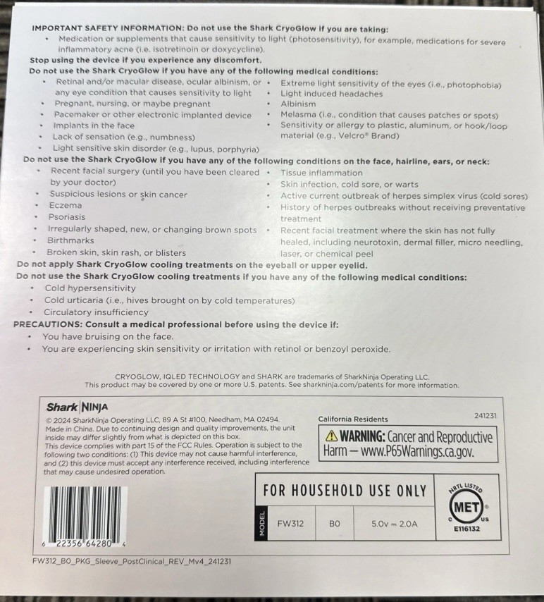 Shark CryoGlow Under Eye Cooling + LED Anti-Aging & Skin Clearing Face ...