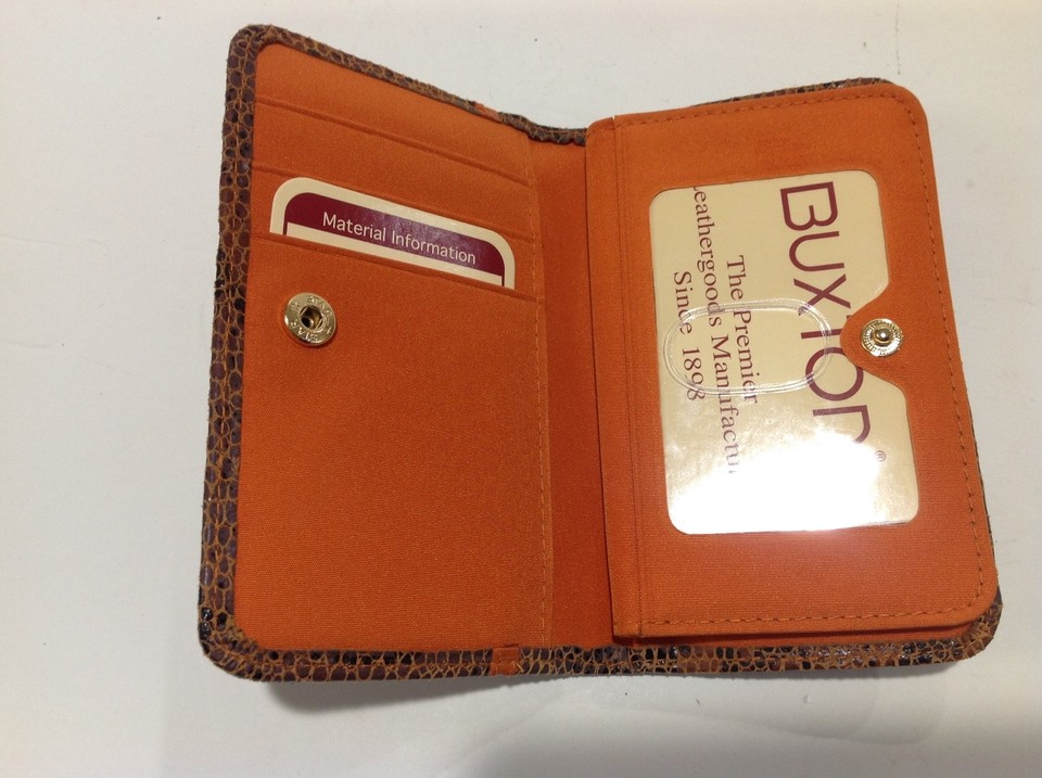 Buxton Leather Brown Orange Trim Coin Purse Pouch Credit Card ID Holder ...
