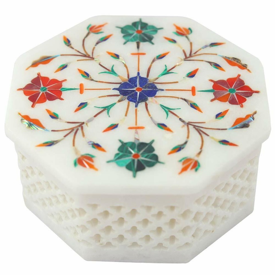 4" Marble Jewelry Box Semi Precious stones Handmade Inlay Art | eBay ...