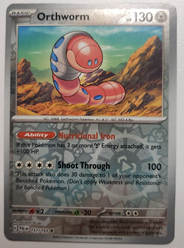 Orthworm Reverse Holo Rare Pokemon Card Scarlet & VIolet Paldea Evolved ...