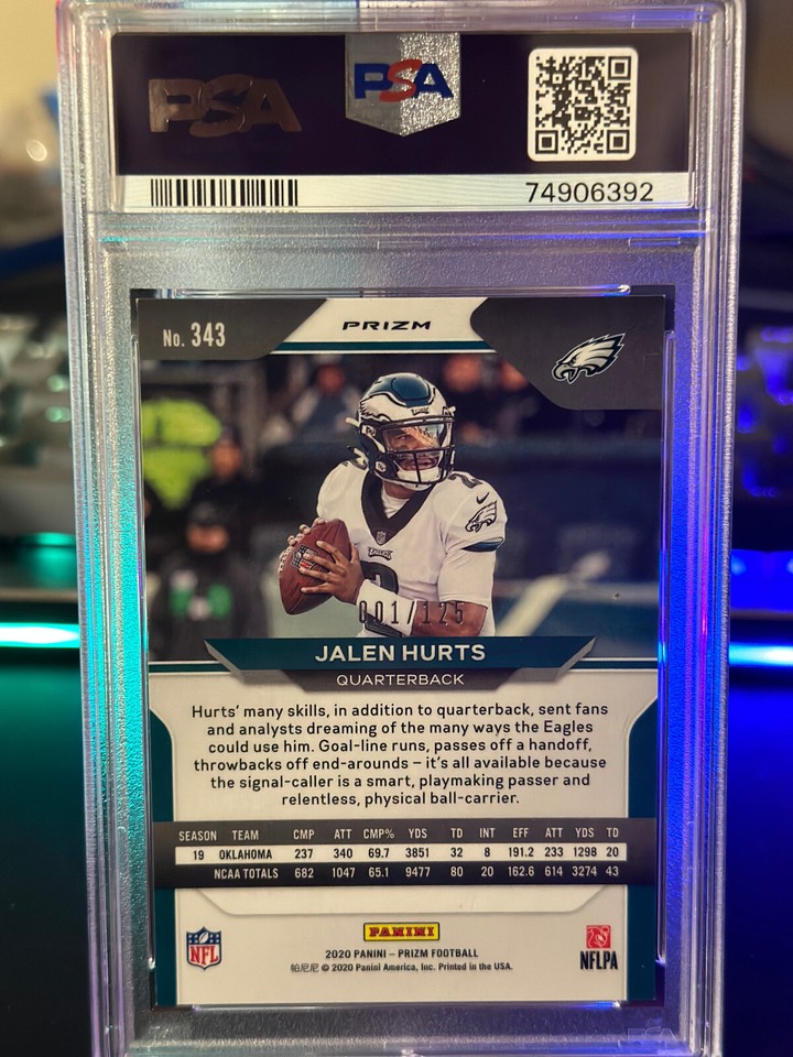 2020 Prizm Jalen Hurts Rookie #343 Purple Prizm 01/125 PSA 9 Mint ...