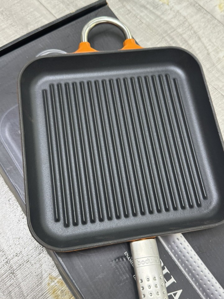 Bodum Chambord Enameled Cast Iron Grill Pan Orange New | eBay