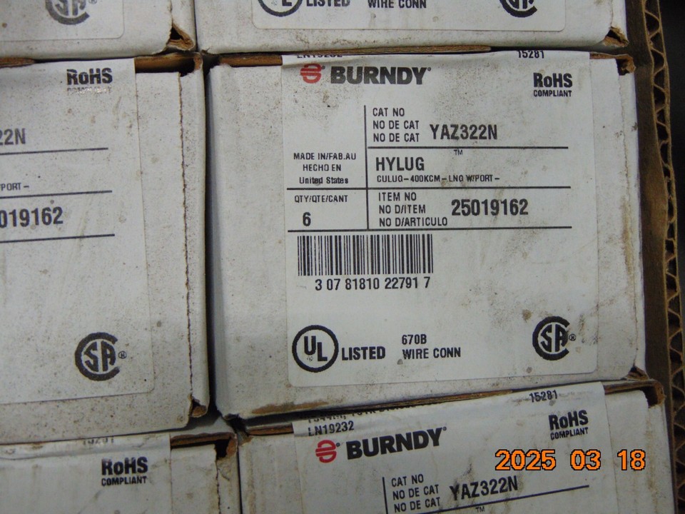 *LOT OF 6* BURNDY YAZ322N HYLUG WIRE CONNECTOR 400 KCMIL KCM BOX FREE ...