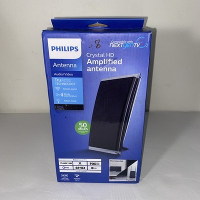 Philips Crystal HD Indoor Amplified TV Antenna with 6' Coaxial Cable ...