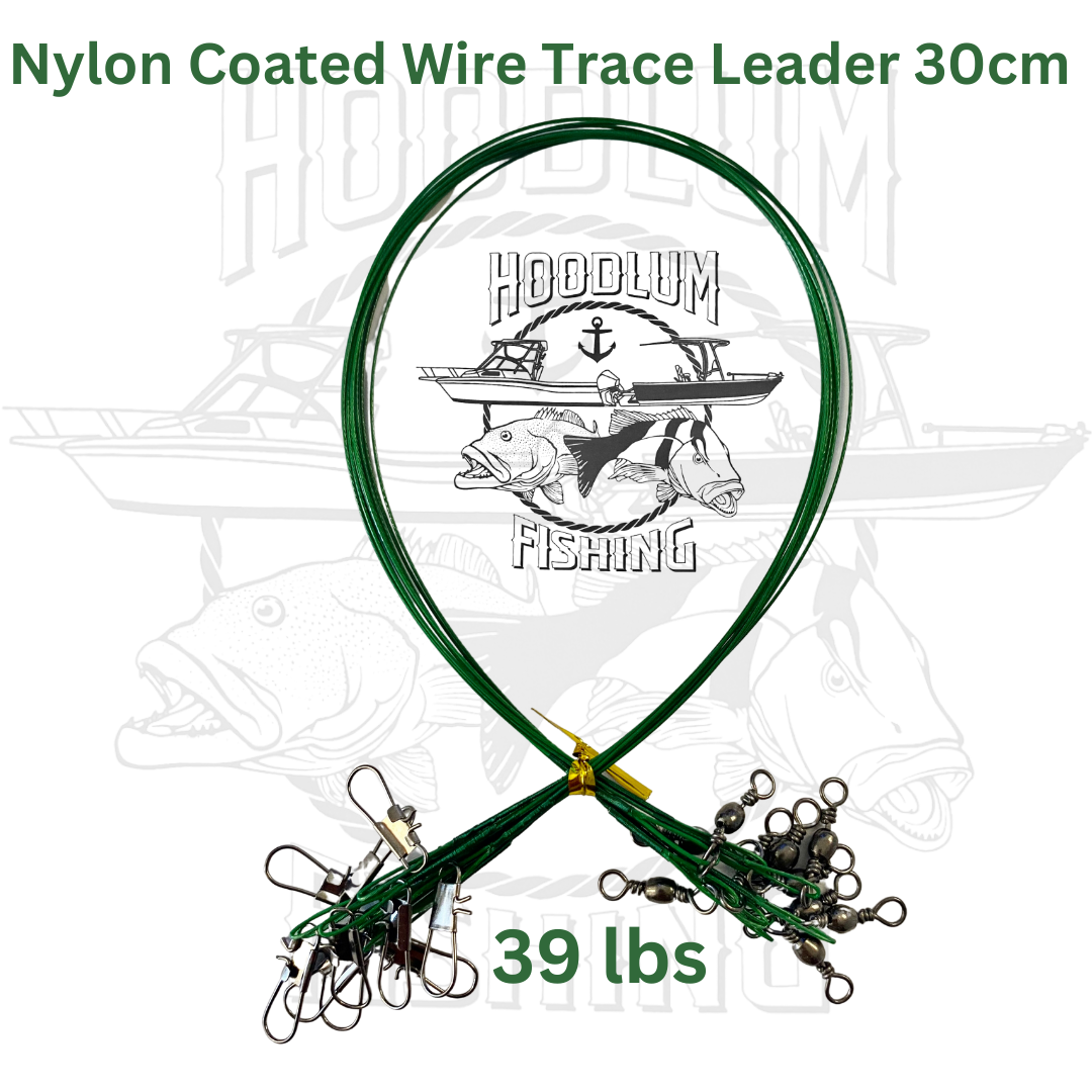 WIRE TRACE LEADER 30cm STAINLESS STEEL RATED NYLON COATED FISHING ...