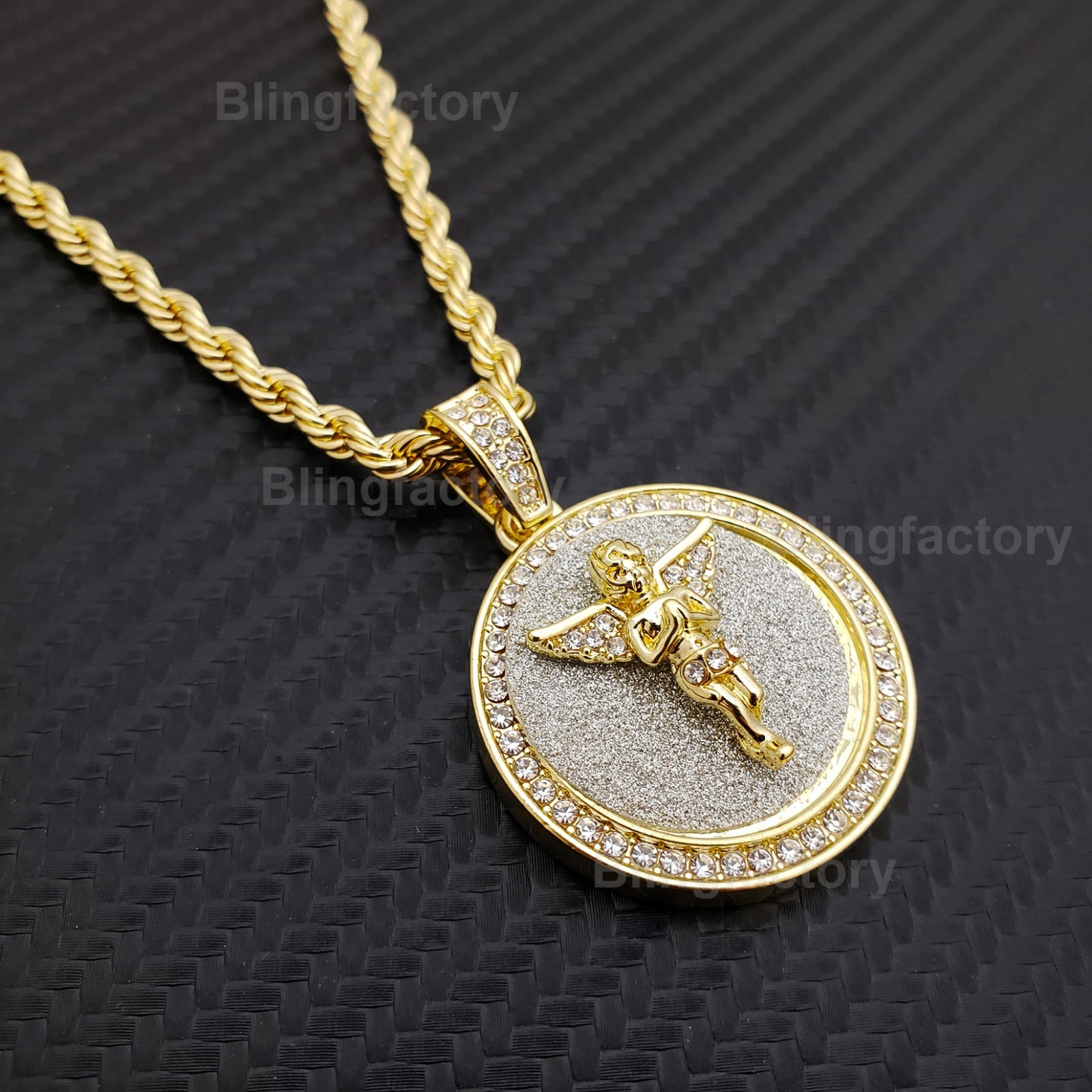 Hip Hop Iced Baby Angel & Wings Pendant w/ 4mm 24" Rope Chain 2 ...