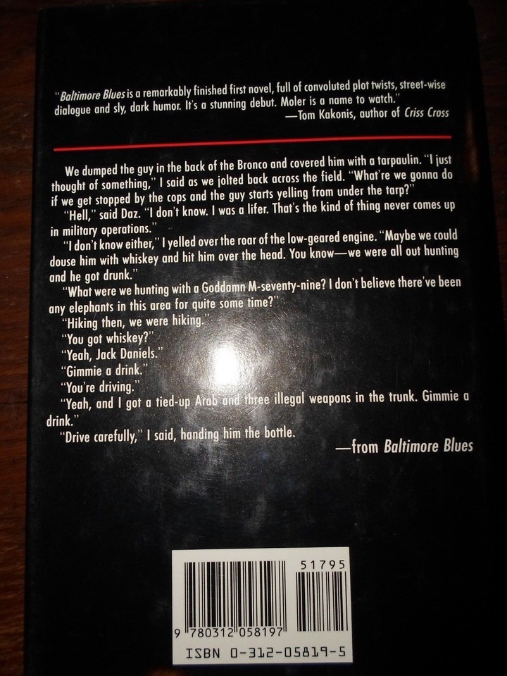 Baltimore Blues Lee Moler 1991 Hardcover Plot Twists SUSPENSE ACTION ...