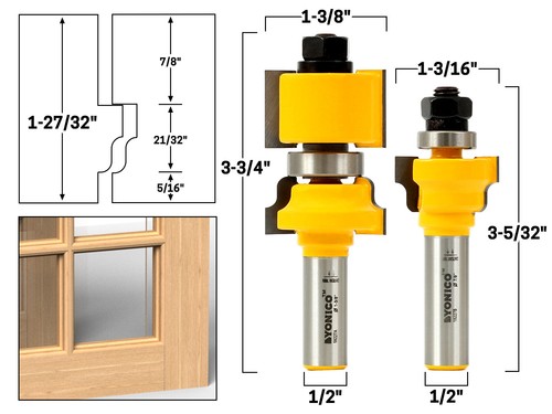 Ogee 2 Bit Window Sash Router Bit Set - 1/2" Shank - Yonico 18227 | eBay