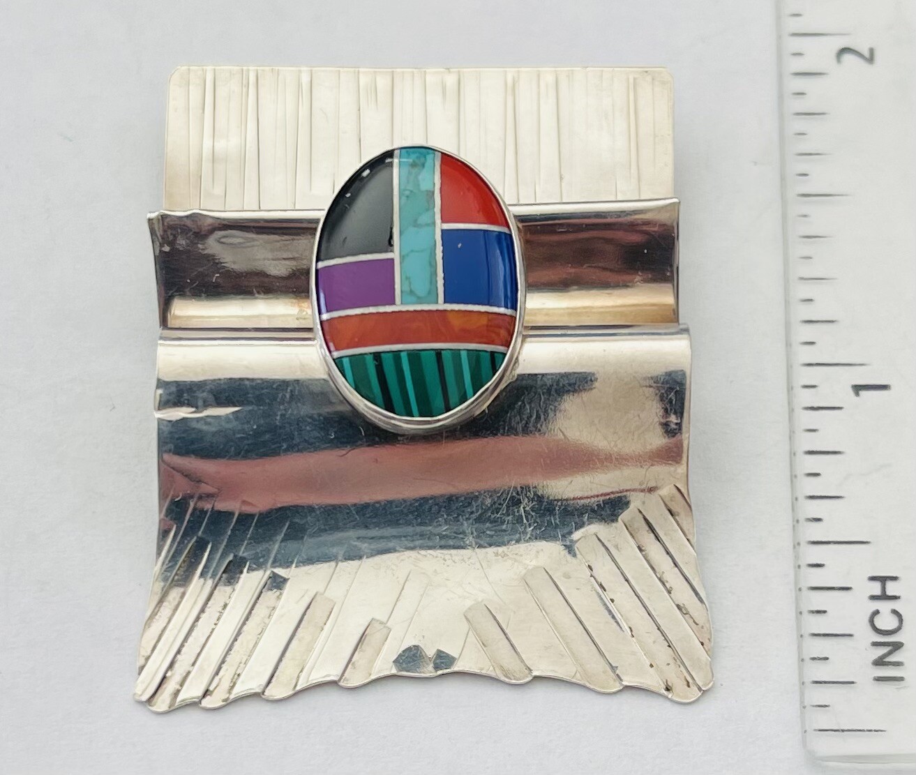 Vintage Native American Sterling Silver Inlaid Stones Adams Wavy Pin | eBay