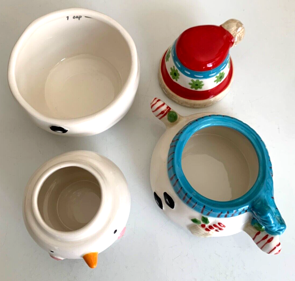 PIER 1 Measuring Cups Set/4 SNOWMAN Hand Painted Shiny Holiday Stacking ...