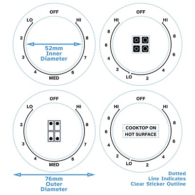 4x Lo-Med-Hi Hi-Lo-Hi AC/CCW 4 Hob Dial Cooktop Burner Sticker Label ...