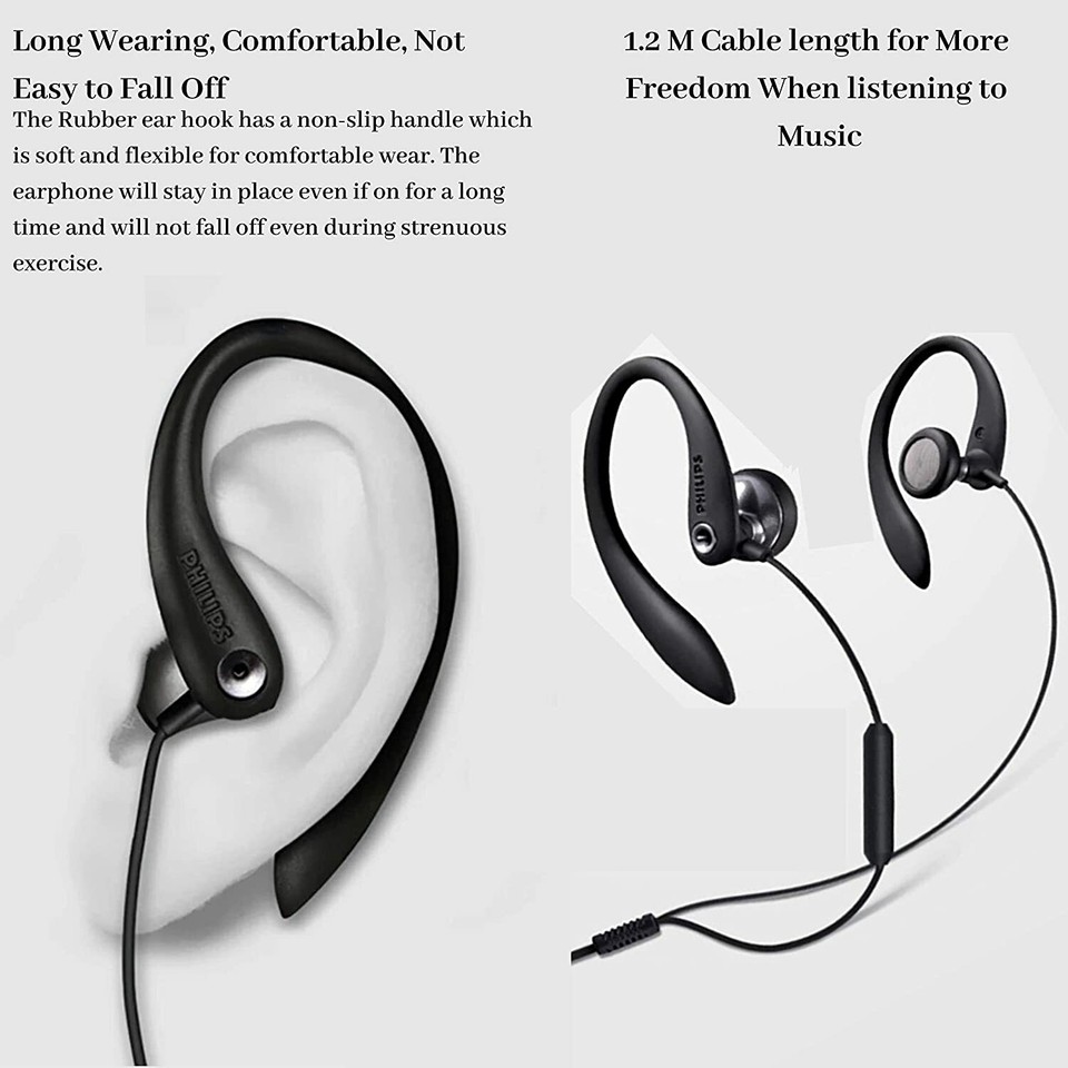 Philips Ear-Hook Earbud with Mic for Sport,Running,Gym (SHS3305BK/27 ...