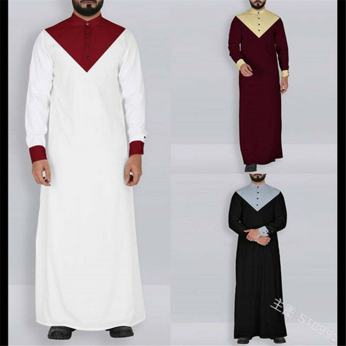 Men's Long Sleeve Muslim Clothing Saudi Jubba Arab Kaftan Thobe Long ...