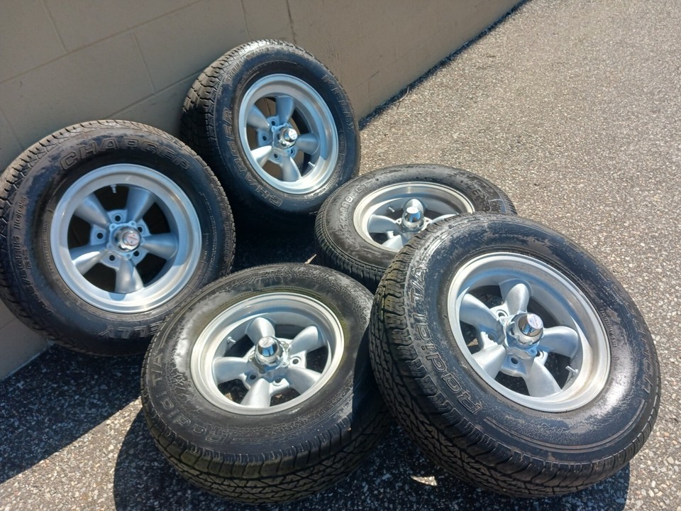 AMERICAN RACING TORQUE THRUST "D" WHEELS SET OF 5 + CAPS + TIRES ...