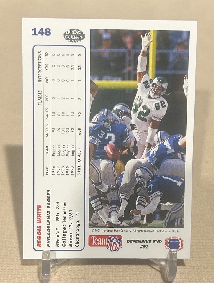 1991 Upper Deck Football Reggie White Eagles Base Card 148 | eBay UK
