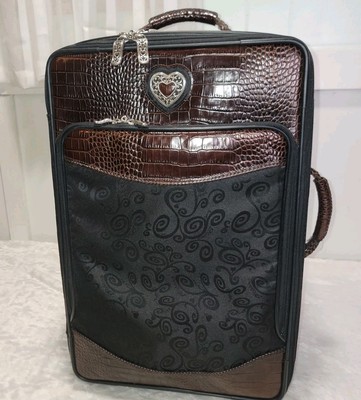 Brighton Black & Choc Croc Leather 22” Carry-on Luggage Rolling Wheels ...