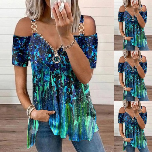 Women's Off Shoulder Sexy Party V-Neck T-Shirt Summer Short Sleeve ...