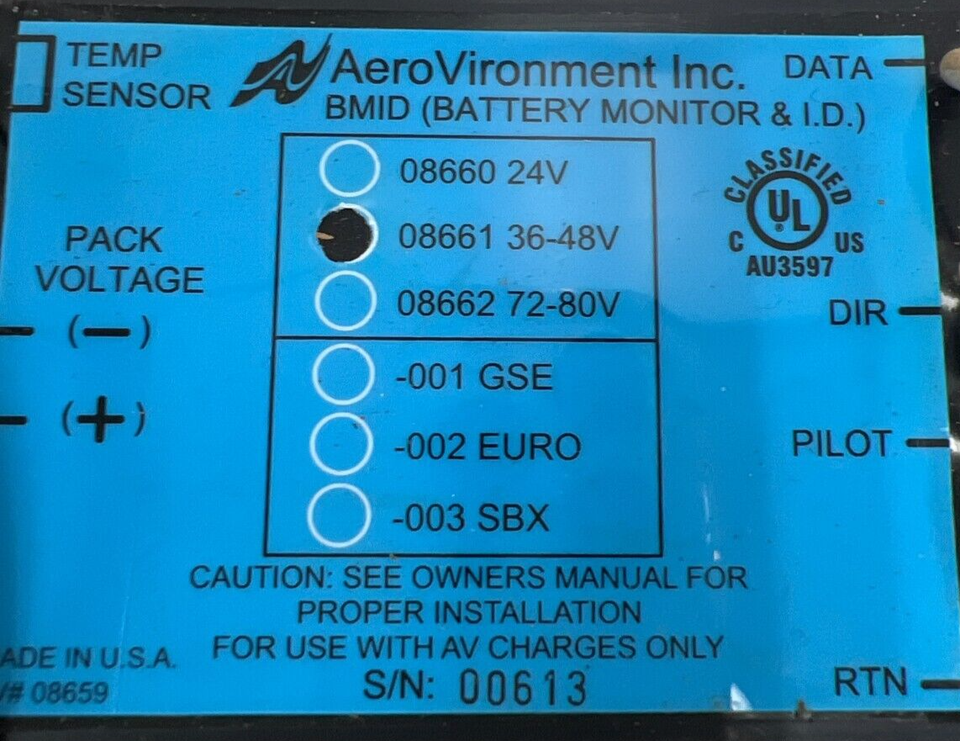 AEROVIRONMENT INC. 08661 BMID BATTERY MONITOR & ID 36-48 V | eBay