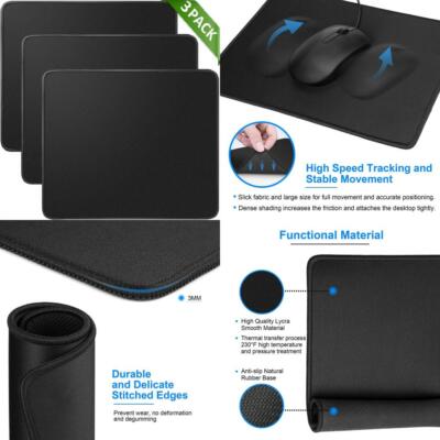 MROCO Mouse Pads Pack with Non-Slip Rubber Base, 3 Pack, Black | eBay