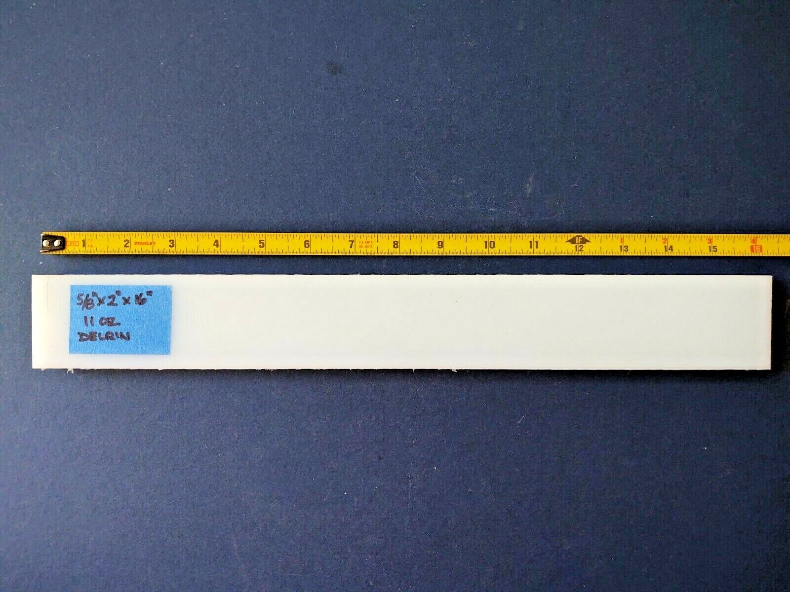 White Acetal Resin Delrin® Flat Bar Stock: 5/8” thickness, 2” width, 16 ...