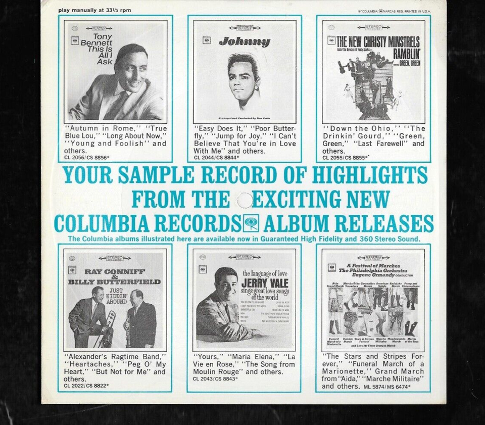 YOUR SAMPLE RECORD OF HIGHLIGHTS FROM THE EXCITING NEW COLUMBIA RECORDS ...