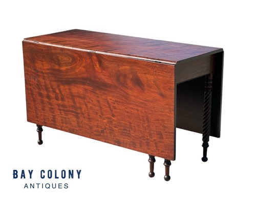 ANTIQUE FEDERAL PERIOD NEW ENGLAND BOLDLY FIGURED MAHOGANY DROPLEAF ...