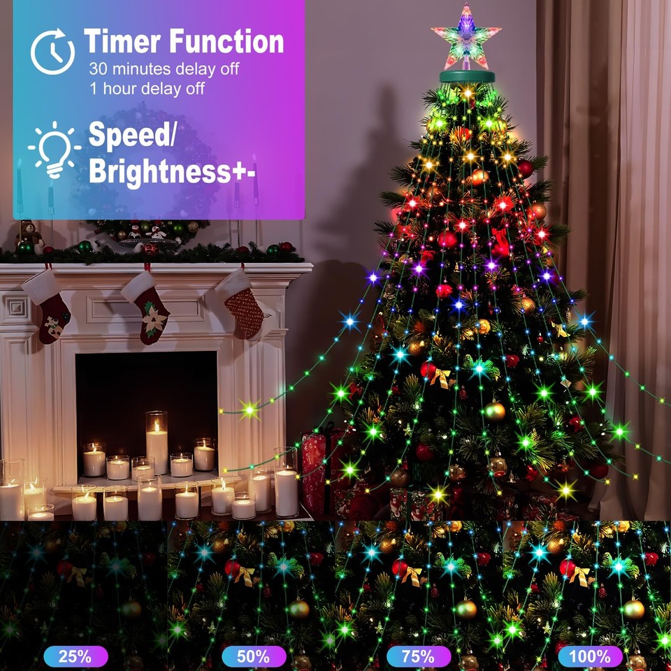 Smart Christmas Tree String Lights with Ring, 330 LED Indoor Christmas ...