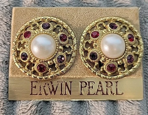 Erwin Pearl Gold Tone Large Faux Pearl Statement Earrings Clip On Red ...