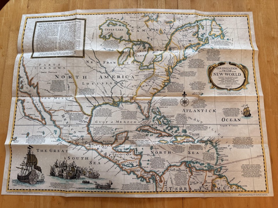 Vintage 1977 National Geographic Colonization Trade New World Wall Map ...